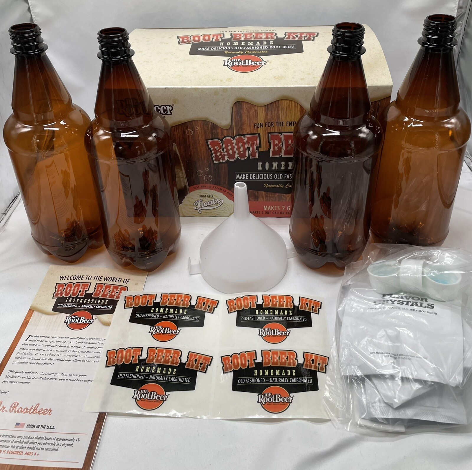 Mr. RootBeer Home Brewing Root Beer Kit with 4 Bottles Extra Flavoring ...