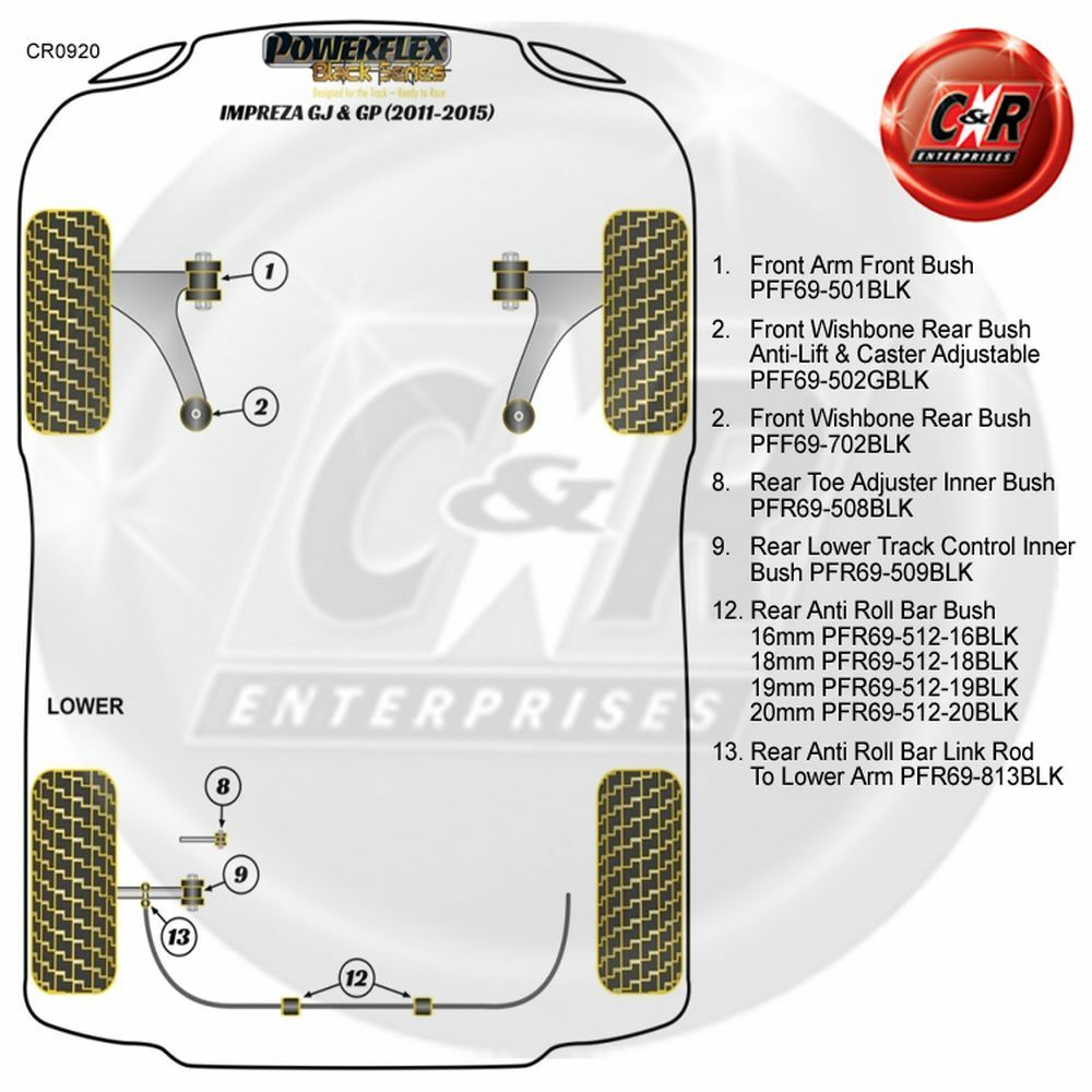 Powerflex Black R.ARB Link Rod-Lwr Arm Bushes Fits Impreza 11-15 PFR69 ...