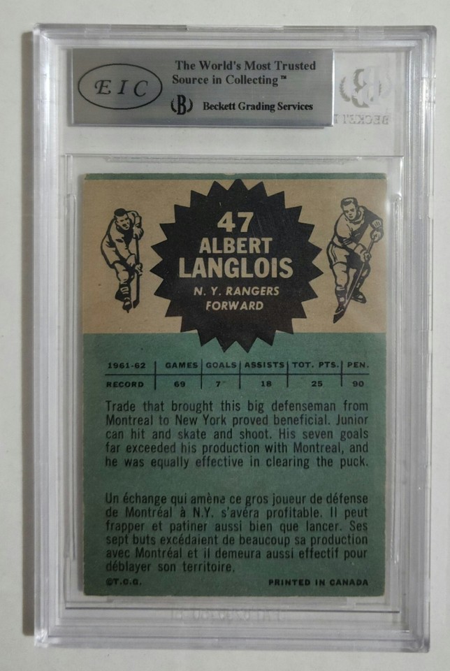1962-63 TOPPS #47 ALBERT AL LANGLOIS NEW YORK RANGERS SIGNED AUTO ...