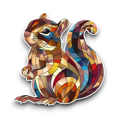 Cute Chipmunk Animal Stained Glass Mosaic Opaque Vinyl Sticker Decal ...