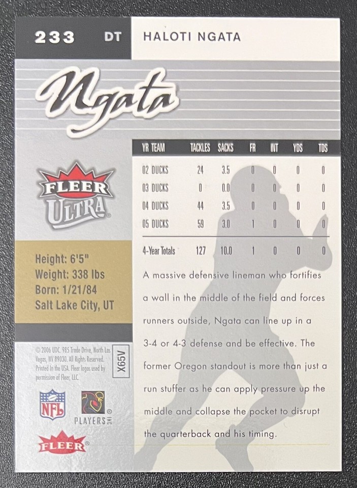 Haloti Ngata 2006 Fleer Ultra ROOKIE #233 - Oregon Ducks - Baltimore ...