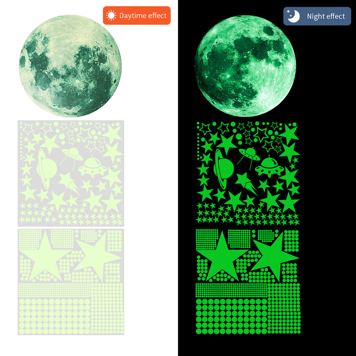 947Pcs Glow in The Dark Stars Stickers Luminous Moon Planet Spaceship ...