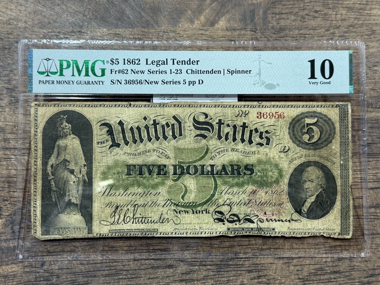 1862 $5 Legal Tender FR 61c Circulated PMG Very Good Freshly Graded | eBay