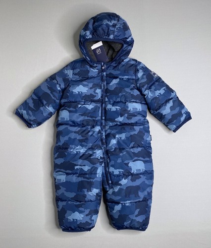 NWT BABY GAP Warmest Snowsuit Blue Camo Bears Hooded Puffer Boys 0 3 6 ...