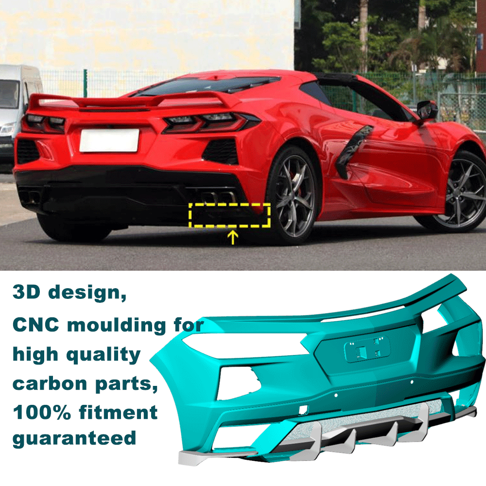 For Chevrolet Corvette C8 Stingray 20UP Carbon Fiber Rear Bumper ...