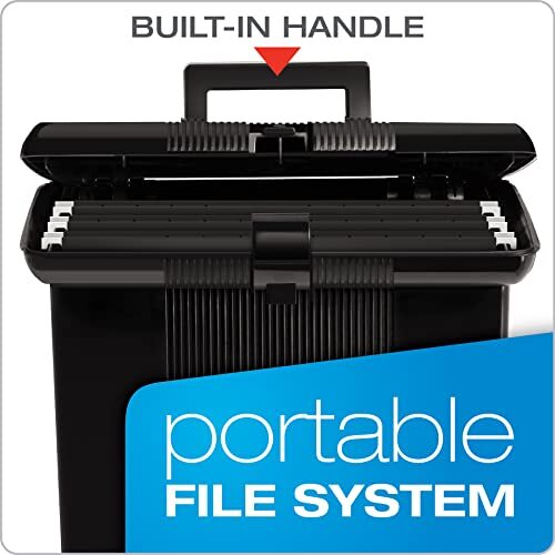 Portable File Box with File Rails Hinged Lid with Double Latch Closure ...
