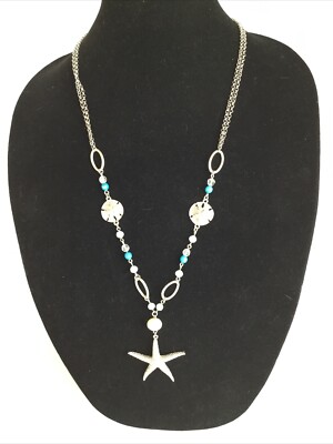 Vintage Ocean Beach theme Starfish Sand Dollar charm necklace silver ...