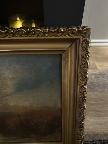 Oil painting of a pastoral landscape with river scene in ornate gilt ...