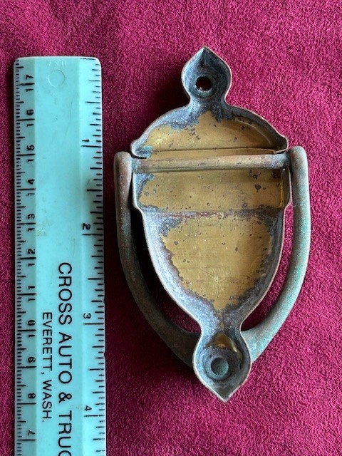 DOOR KNOCKER ~ Vintage patinated brass with blank area for engraving ...