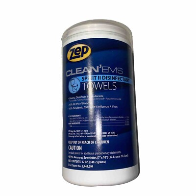 Zep Spirit II Cleaning Disinfectant Towels 650812, 40 Wipes, Clean'ems ...