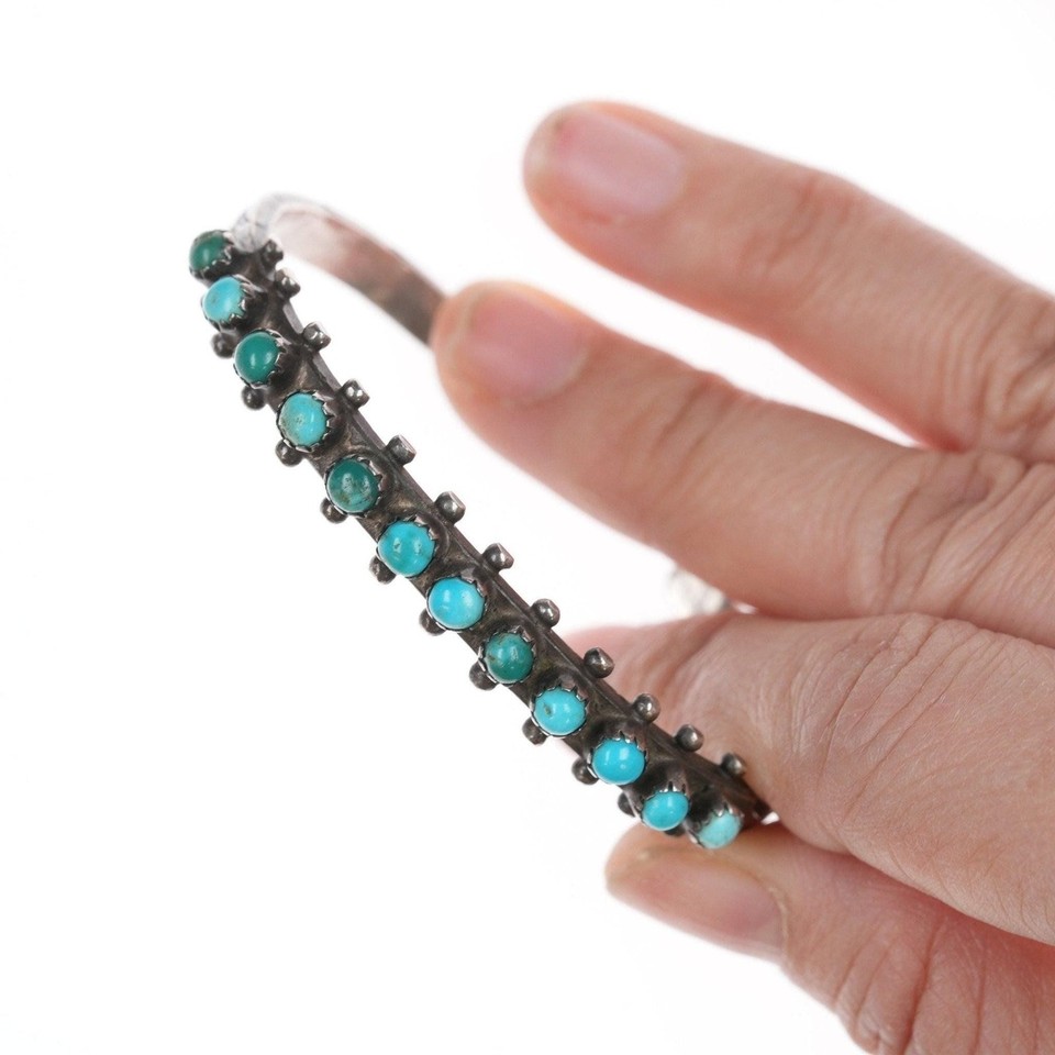 6.25" 20's-30's Native American Silver and turquosie snake eye cuff ...