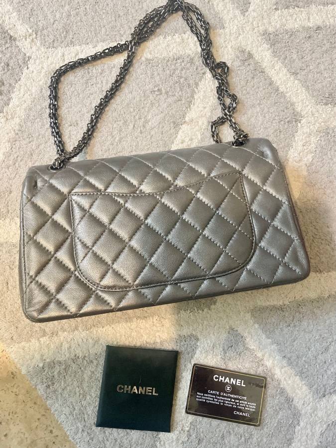 Chanel Gunmetal Gray Silver Quilted Reissue 2.55 Bag Purse | eBay