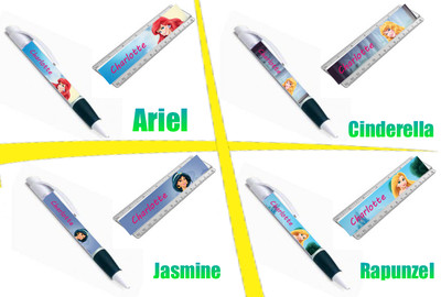 PERSONALISED CUSTOM (DISNEY PRINCESS) PEN/RULER STATIONARY SET- School ...