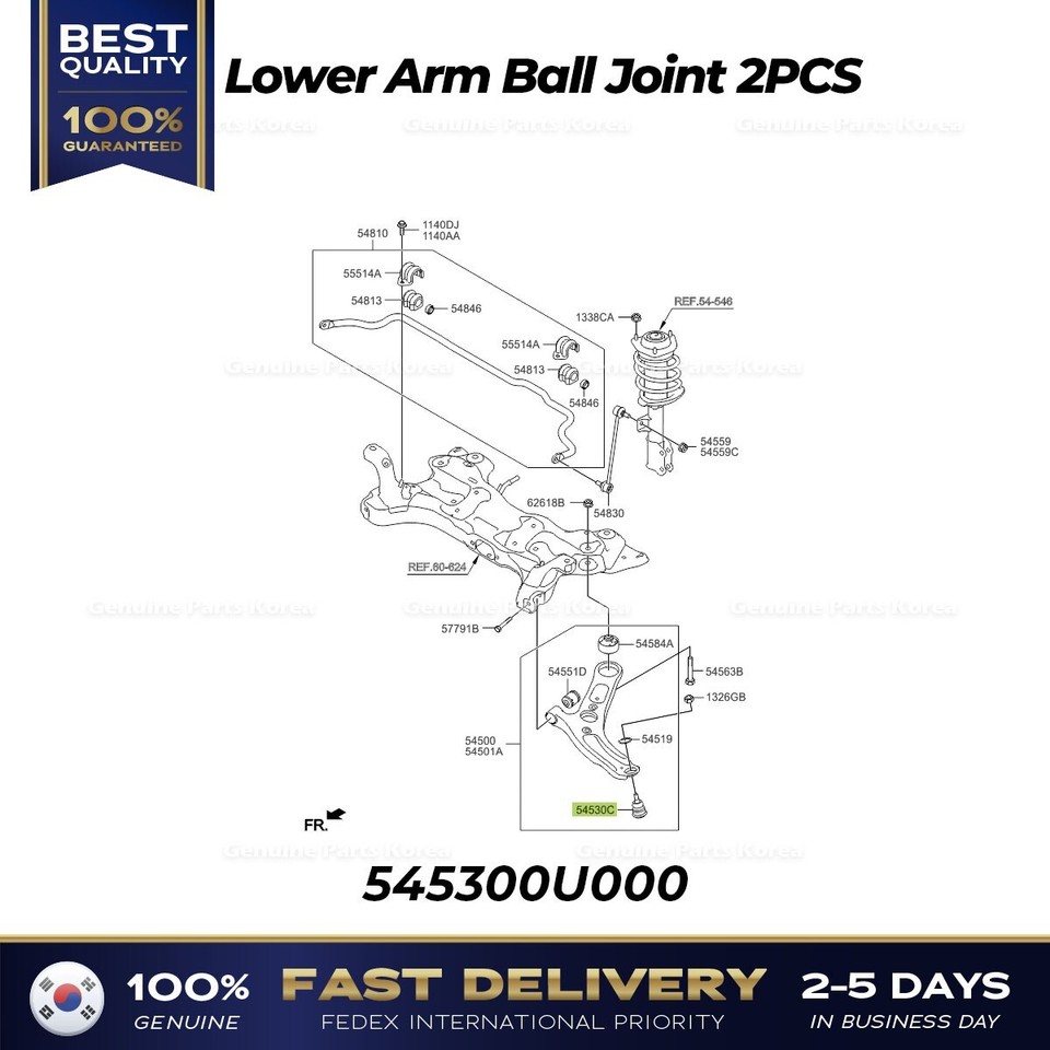 ⭐Genuine⭐ Lower Arm Ball Joint 2PCS 545300U000 for Hyundai Accent Kia ...