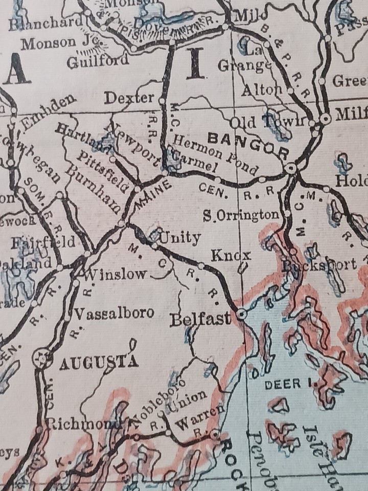 1895 Train Route Map Maine New Hampshire Vermont all Railroad Lines ...