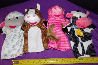 Melissa & Doug Farm Animal Barnyard Hand Puppets Cow Pig Horse Sheep ...