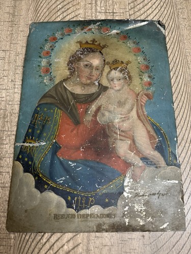 Collection of 17 Antique Retablo Mexico Spanish Colonial Art oil on tin ...