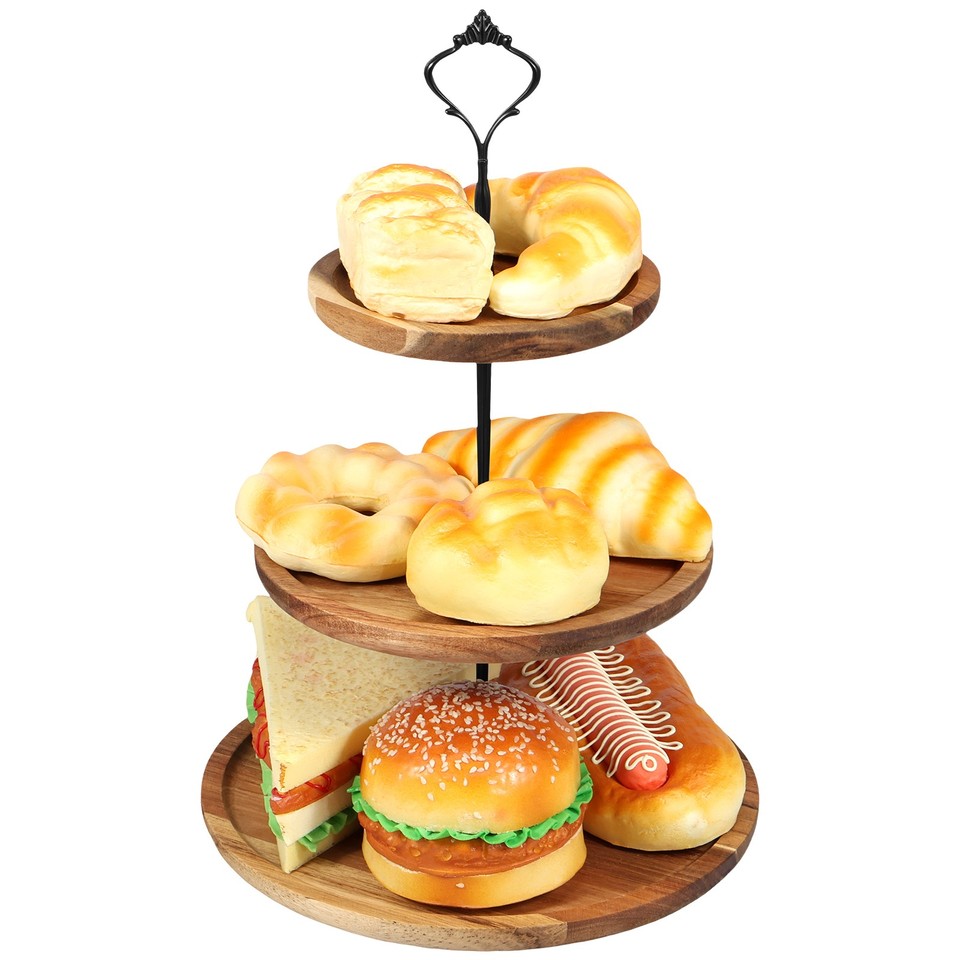 Cupcake Stand with Serving Tray and Metal Rod Rustic Wooden Tiered ...