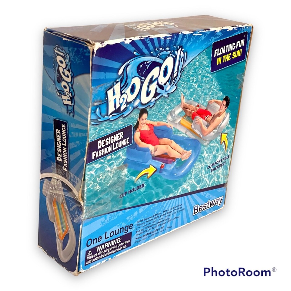 NEW H2O Go Bestway Pool Lounge w/ cup holder Gray Floatie Inflatable ...