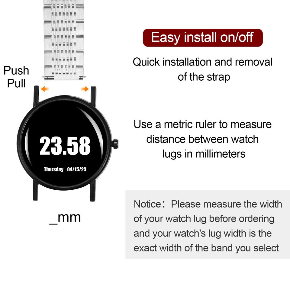 Stainless Steel Mesh Watch Band 24mm Double-Lock Clasp Watch Strap ...