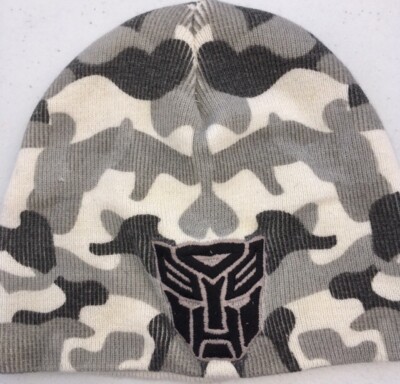 Transformers Beanie Hat Cap Youth Gray Camouflage Knit Boys Stitched Logo | eBay