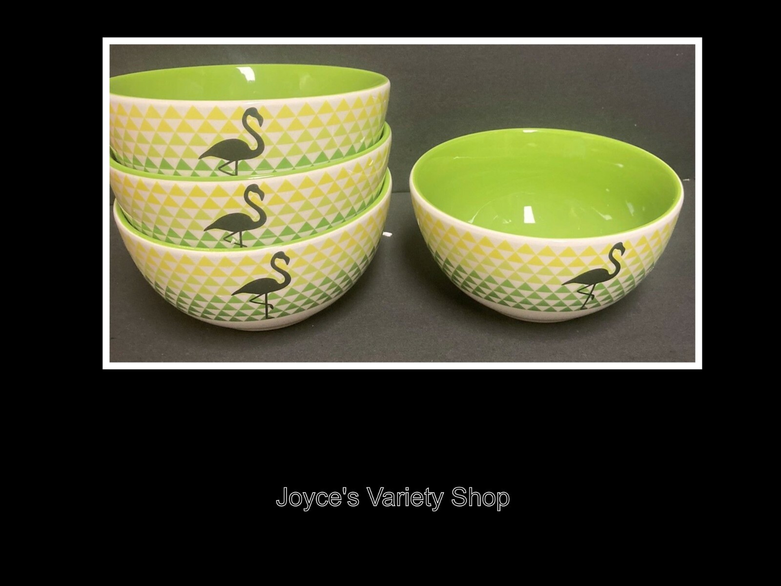 Ceramic Bowl Set (4) Flamingo Green & Yellow Design 6" Serving Dish ...