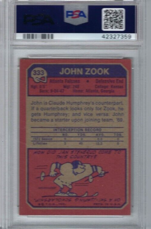 1973 Topps football card #333 John Zook Atlanta Falcons graded PSA 7 | eBay