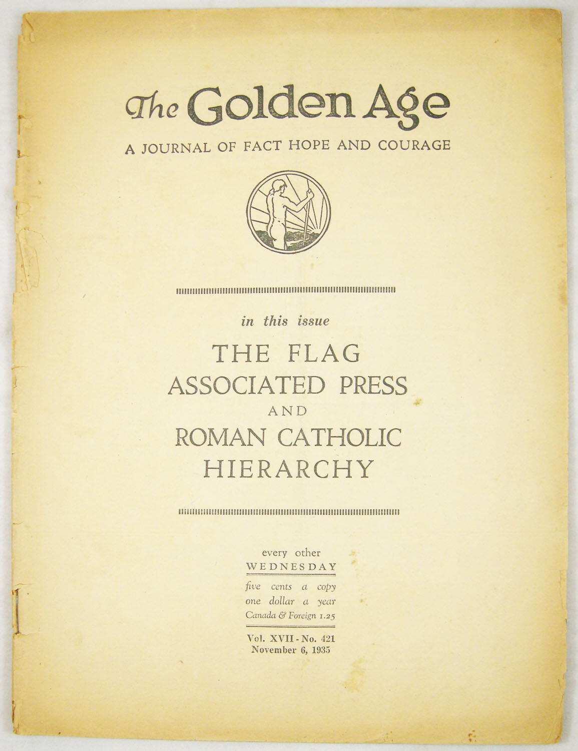 Golden Age magazine #421 Nov 6 1935 FLAG Catholic Hierarchy Watchtower ...