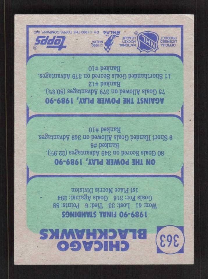 Chicago Blackhawks TC 1990 Topps Chicago Blackhawks #363 | eBay