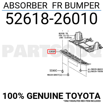 5261826010 Genuine Toyota ABSORBER FR BUMPER 52618-26010 | eBay