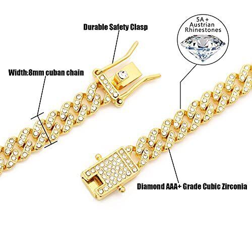 8MM Gold Plated CZ Cuban Link Chain Hip Hop Iced CZ Out Cuban Necklace ...