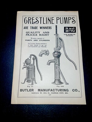 ORIGINAL 1907 Butler Crestline Pumps Farm Implement Advertising | eBay