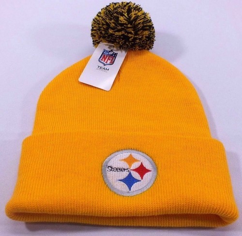 PITTSBURGH STEELERS KNIT BEANIE HAT NFL STOCKING YELLOW W/ POM TOP NEW ...