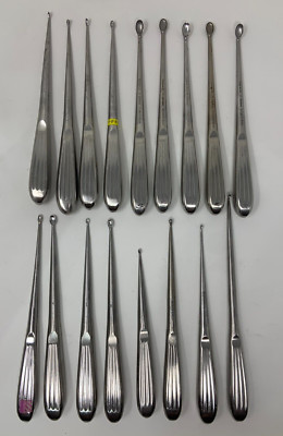 Set of 17 Codman Brun Bone Curettes Straight & Angled Orthopedic Neuro ...