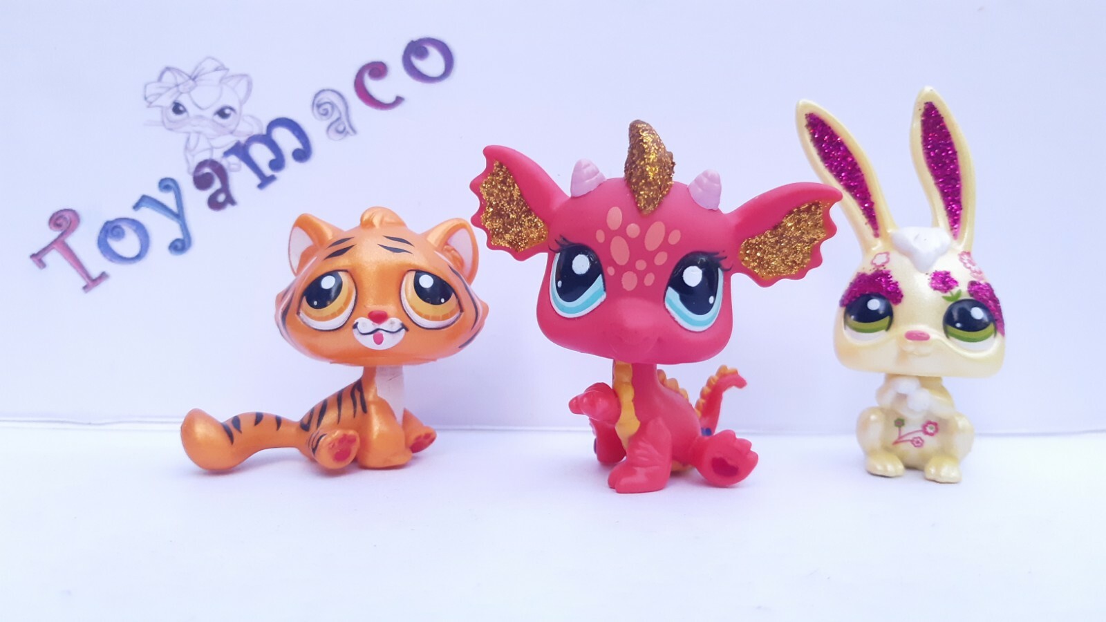 Original LPS petshop Chinese x 3 : DRAGON #2484 + TIGER #1487 + RABBIT ...