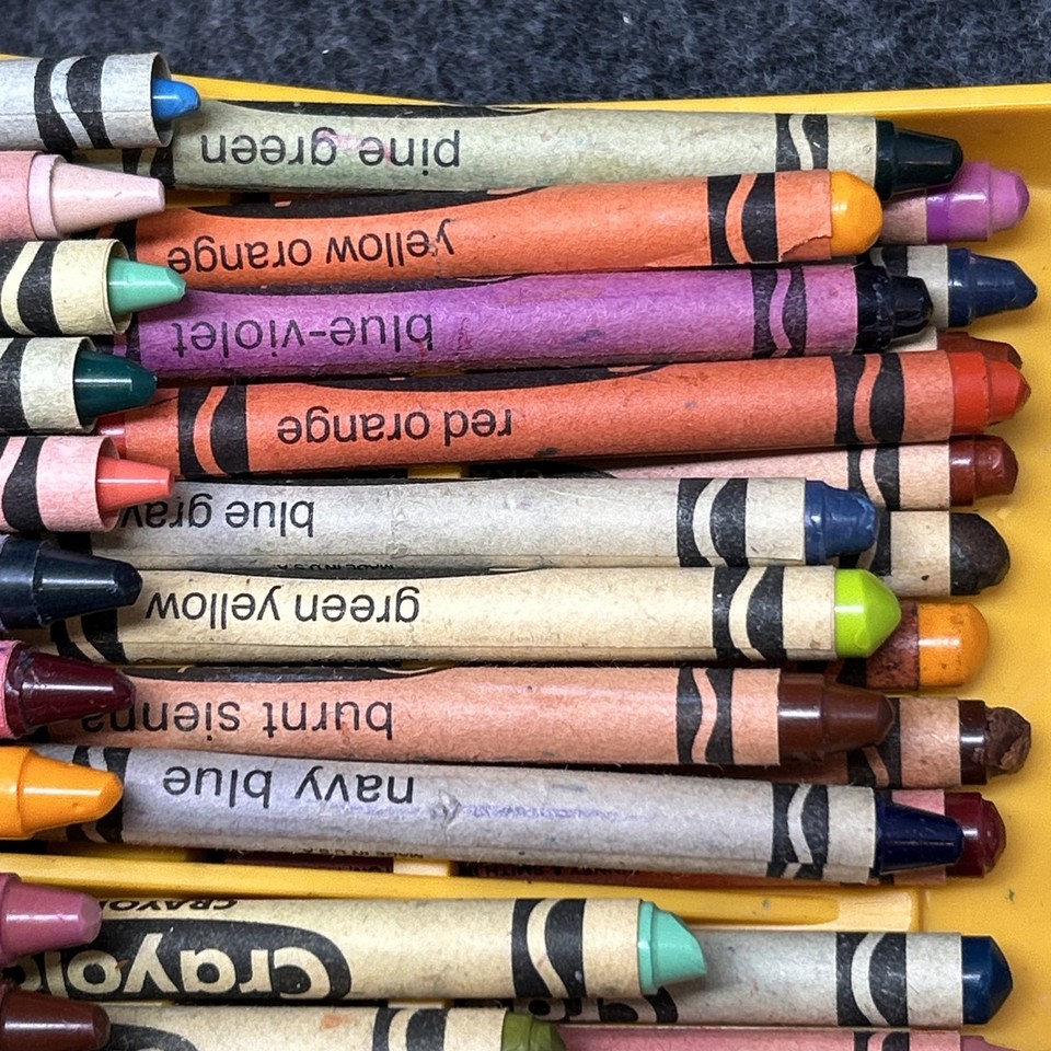 Vintage Crayola Crayon Set Yellow Case Tiered Display Sharpener 72 Used ...