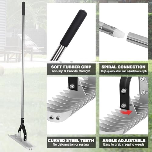 Thatch Rake - 15-Inch Wide Adjustable Handle Thatching Rakes ...