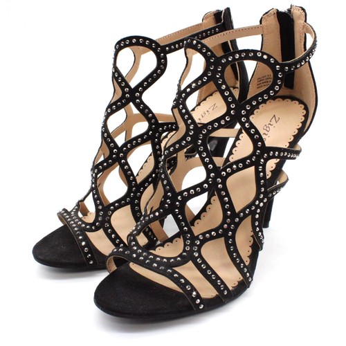 ZIGI SOHO Heels Dress Sandals Women's Black Caged Rhinestone Toe ...