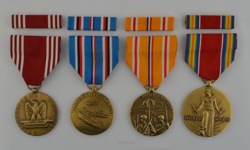 4 WWII Army Medals & Ribbon Bars Pacific Service - World War Two ww2 ...