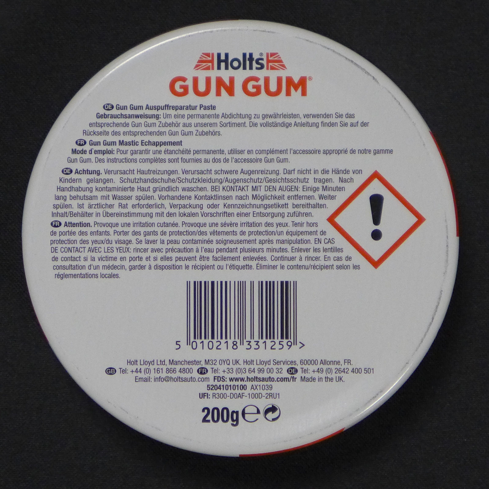 Holts Gun Gum Auspuffreparatur Set für Abgasanlage Dichtpaste 200g ...