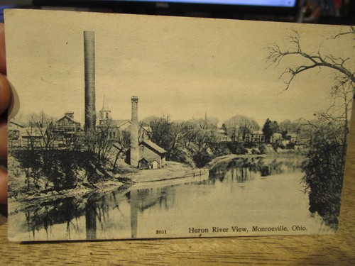 F1 Vintage Old OHIO Postcard MONROEVILLE Huron River Chimney Smoke ...