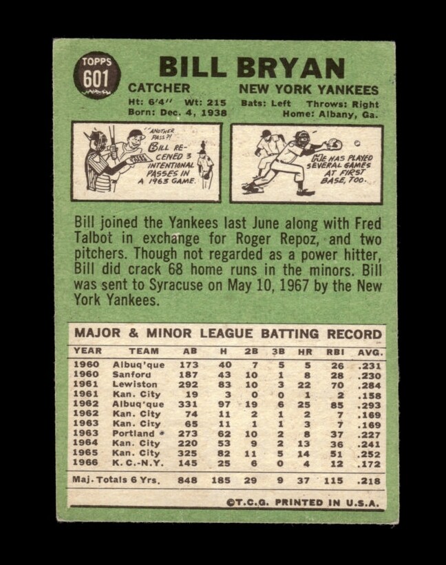 1967 Topps Set-Break #601 Bill Bryan VG-VGEX (crease) *GMCARDS* | eBay