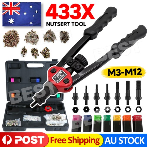 433X Rivet Nut Kit Riveter Gun Heavy Duty Riveting Rivets Nutsert Tool ...