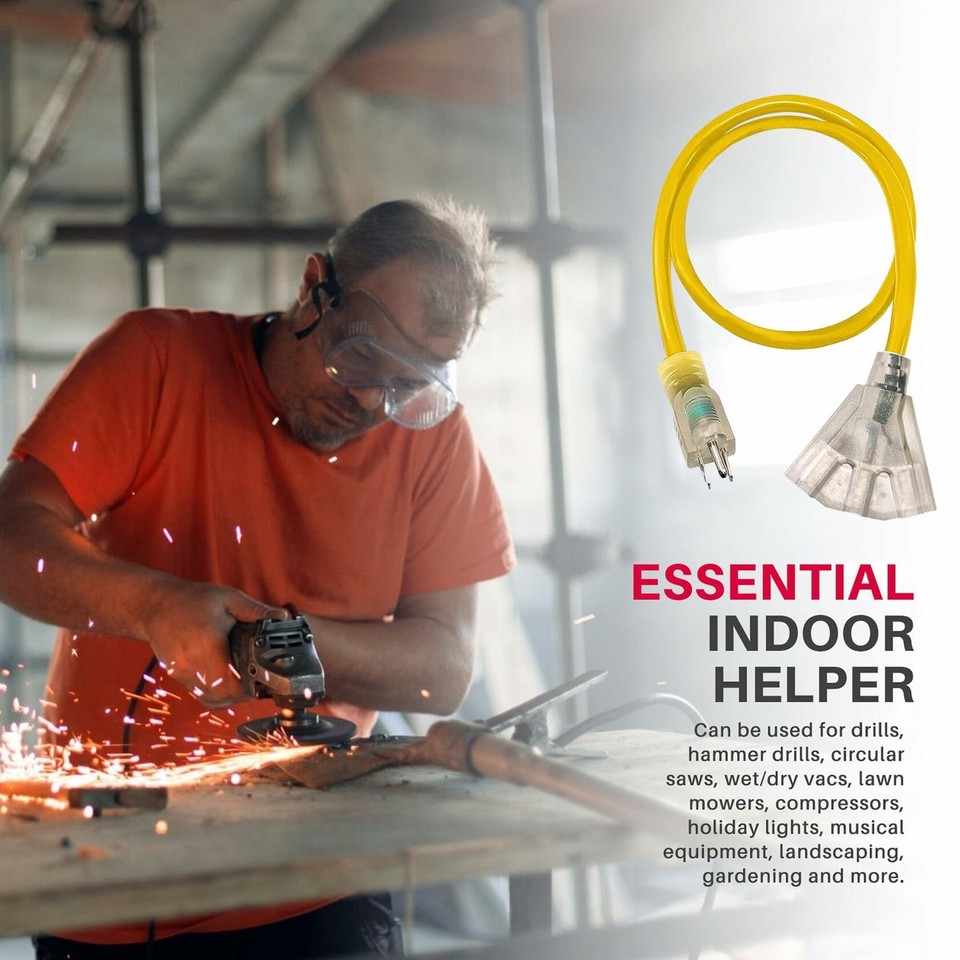 75ft Power Outdoor Extension Cord & Indoor - Waterproof Electric Drop ...