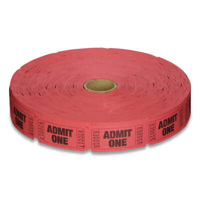 Coin-Tainer Single Ticket Roll, Admit One, Red, 2,000/Roll | eBay