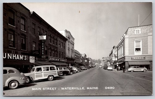 Postcard Main Street, Waterville, Maine busy street scene c1950-60's ...
