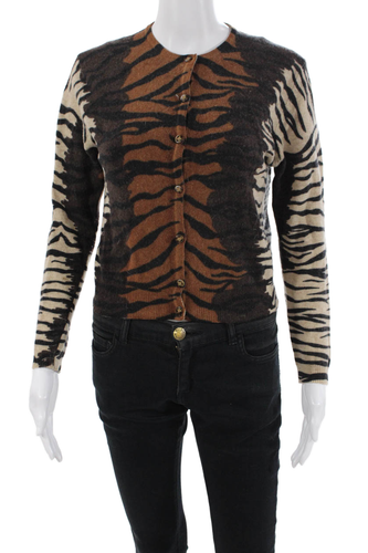 Classiques Entier Womens Lambswool Animal Print Cardigan Sweater Brown ...