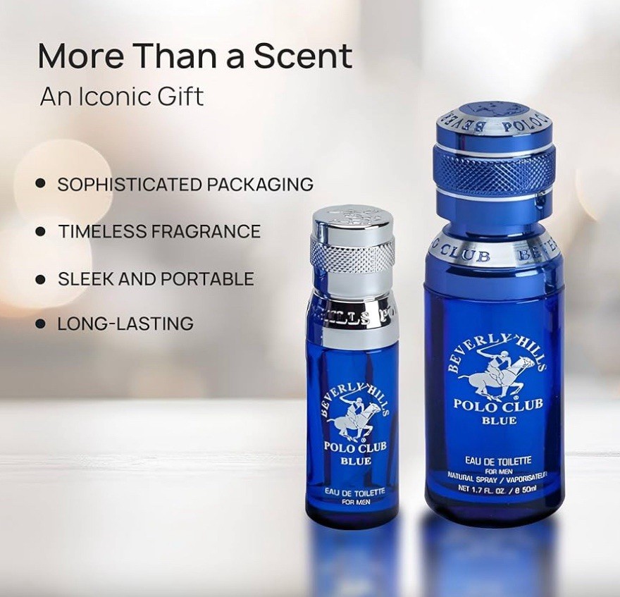 Beverly Hills Polo Club Blue 2.5oz + Travel Spray For Men 0.5oz EDT NEW ...