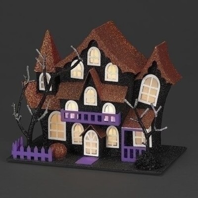 Roman Halloween Lighted 7in Putz Haunted House with Gabled Roof Spooky ...