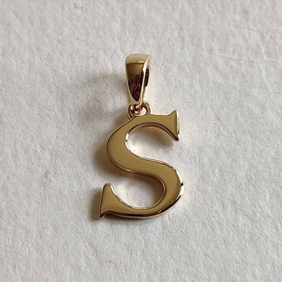 14K Gold Initial S Pendant Solid Yellow Gold Alphabet Charm Minimalist Jewelry | eBay